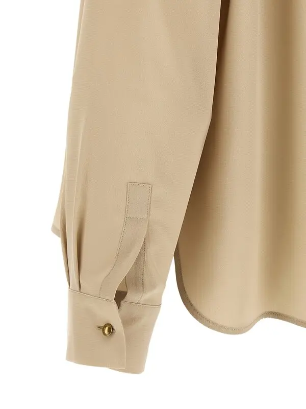Max Mara Mxmdry' Silk Crepe De Chine Shirt With Draped Scarf Detail - Cream