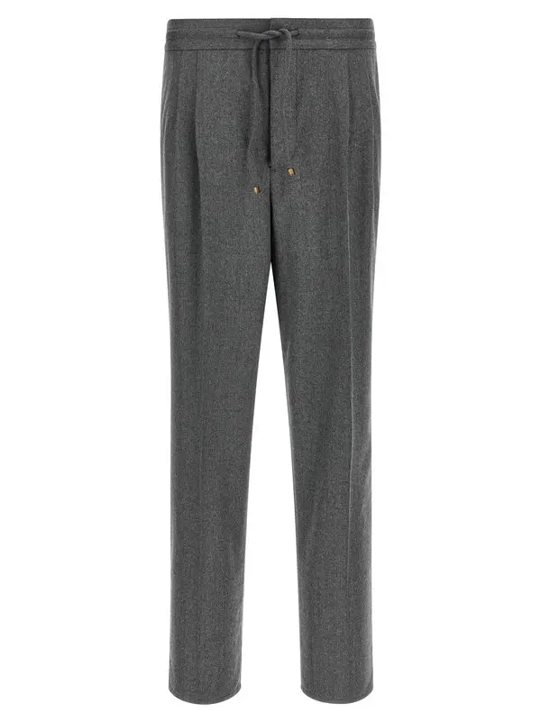 Brunello Cucinelli Virgin Wool Flannel Trousers - Gray