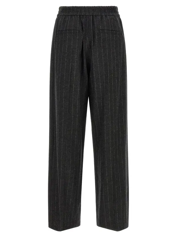 Brunello Cucinelli Micro Sequined Pinstripe Wide-leg Trousers - Gray