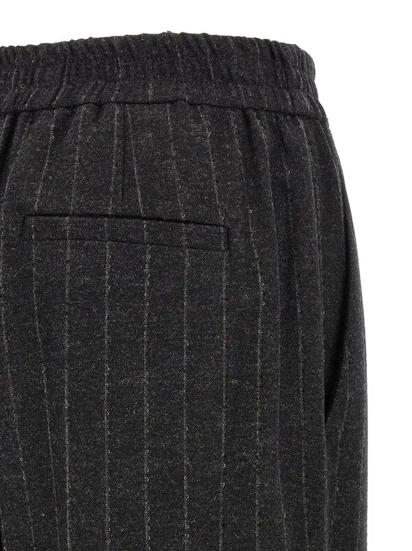 Brunello Cucinelli Micro Sequined Pinstripe Wide-leg Trousers - Gray
