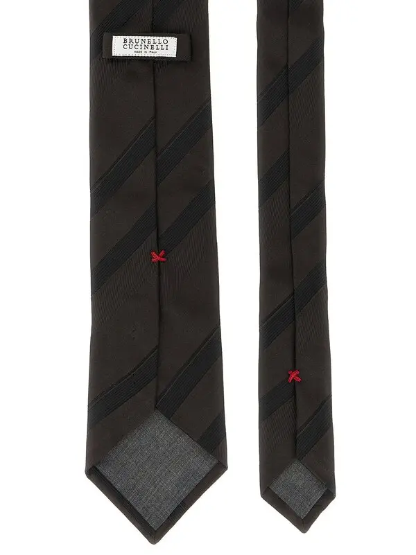 Brunello Cucinelli Regimental Silk Neck Tie - Brown