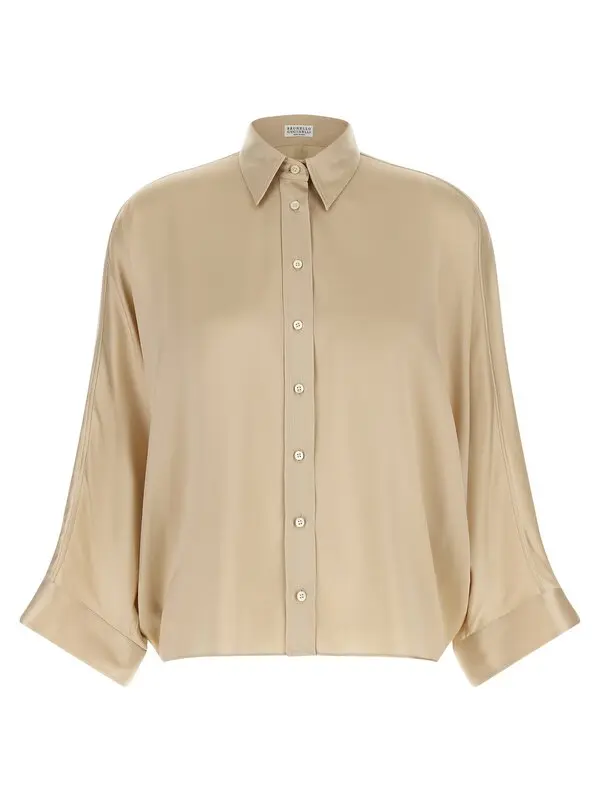 Brunello Cucinelli Monile Embellished Satin Shirt - Cream