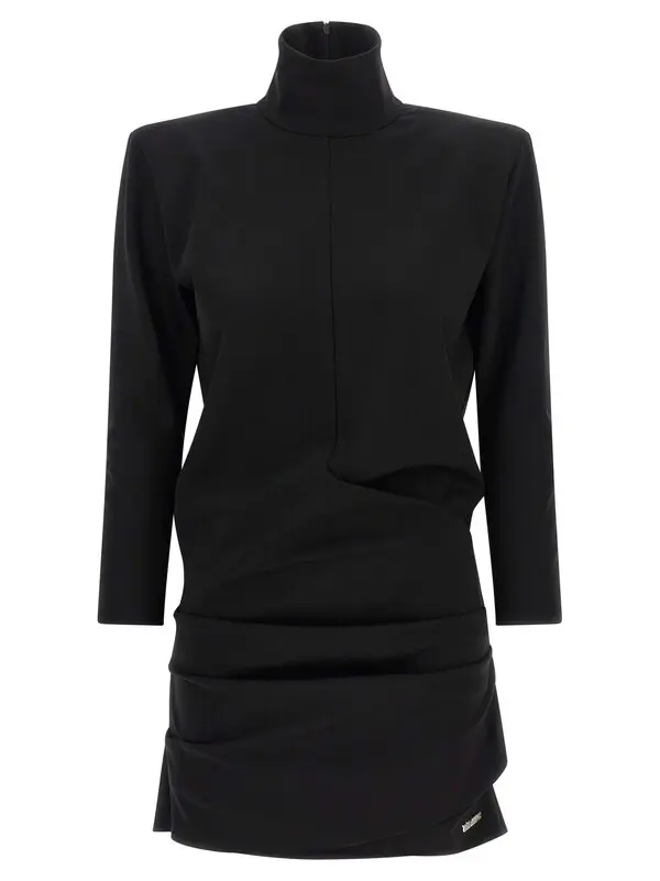 Attico Structured Shoulder Mini Dress - Black