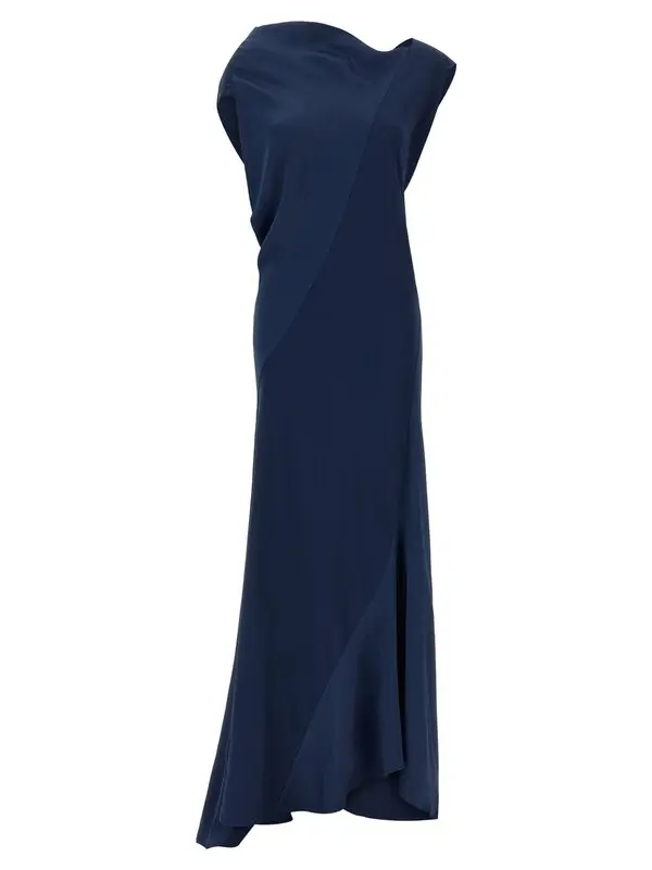 Alberta Ferretti Draped Asymmetrical Dress - Blue