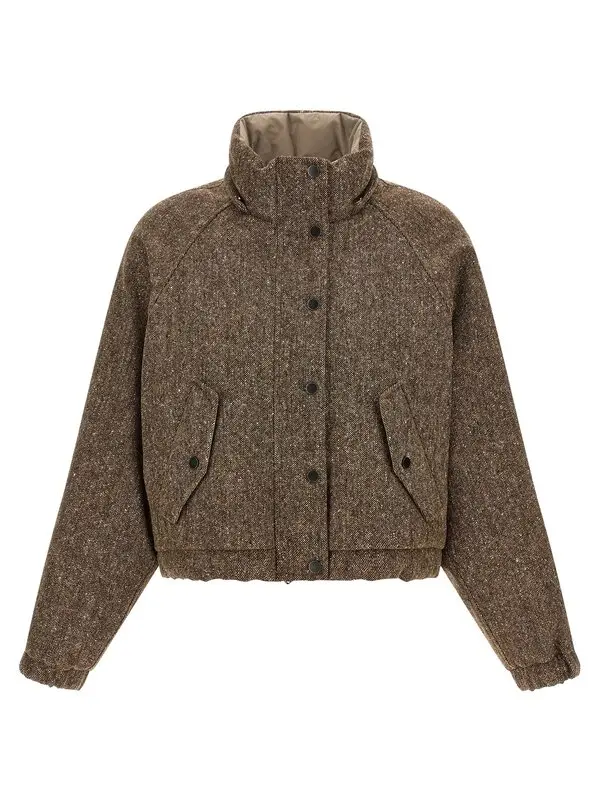 Brunello Cucinelli Donegal Tweed Down Jacket - Brown