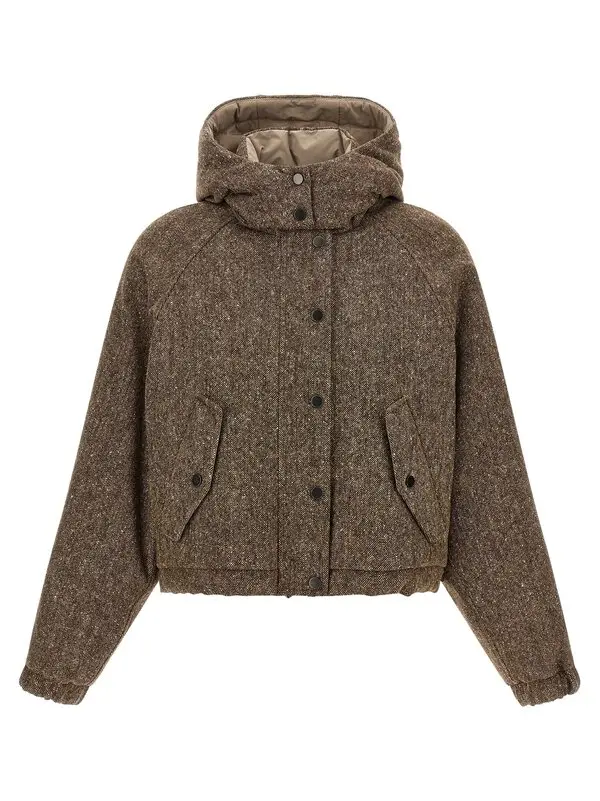 Brunello Cucinelli Donegal Tweed Down Jacket - Brown