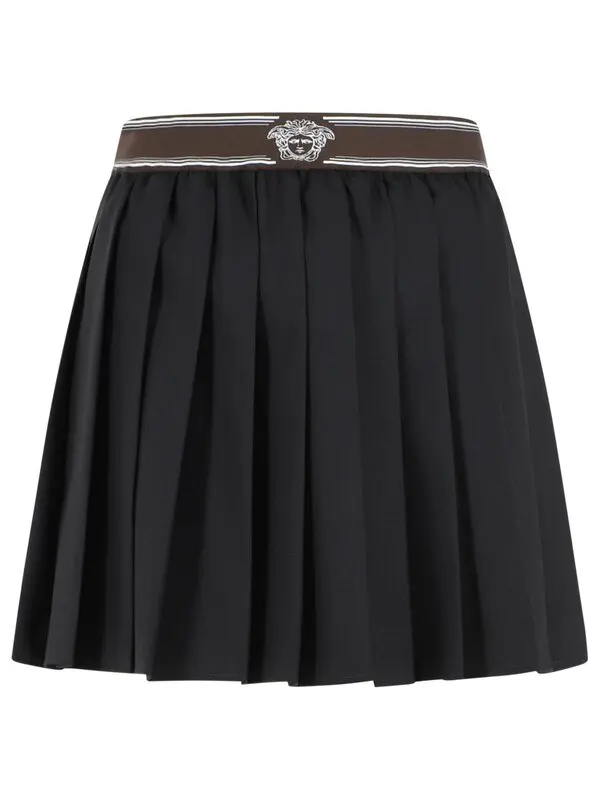 Versace Pleated Mini Skirt With Medusa Elastic Waistband - Black