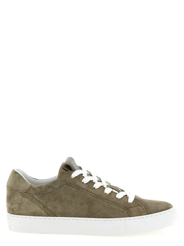Brunello Cucinelli Suede Low-top Sneakers With Monile Embroidery - Gray