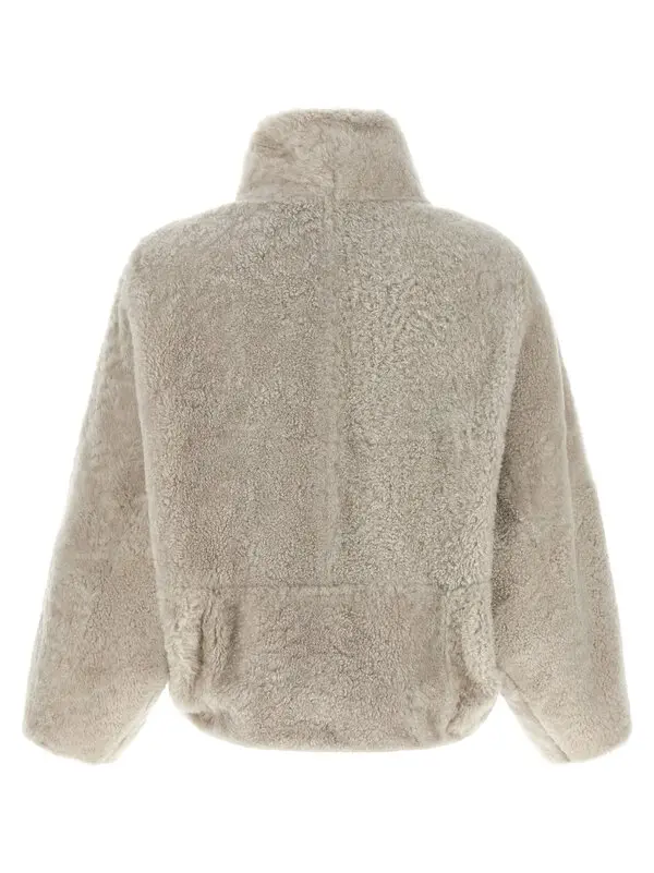 Brunello Cucinelli Cropped Shearling Jacket With High Neck - Cream