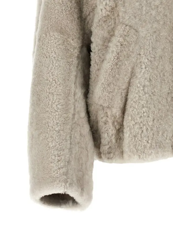 Brunello Cucinelli Cropped Shearling Jacket With High Neck - Cream