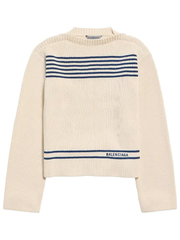 Balenciaga Boatneck Cotton Ribbed Knit Sweater - Multicolor