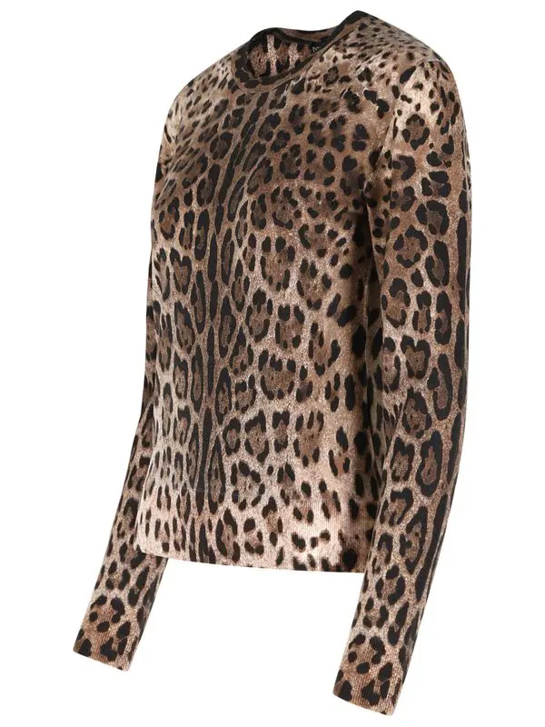 Dolce & Gabbana Leopard Print Virgin Wool Sweater - Brown