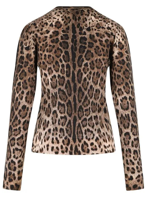 Dolce & Gabbana Leopard Print Virgin Wool Sweater - Brown
