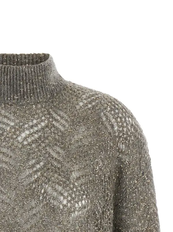 Brunello Cucinelli Dazzling Abstract Leaf" Sweater - Gray