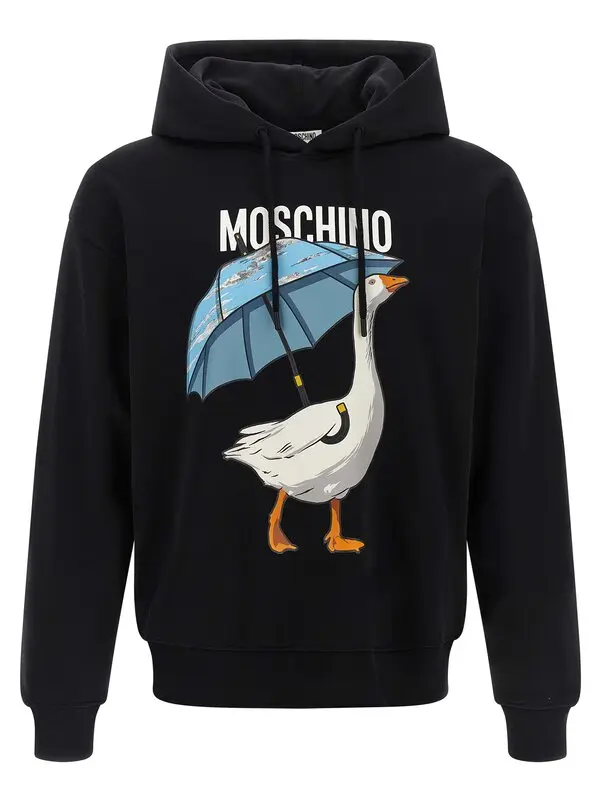 Moschino Goose" Graphic Print Cotton Hoodie - Black