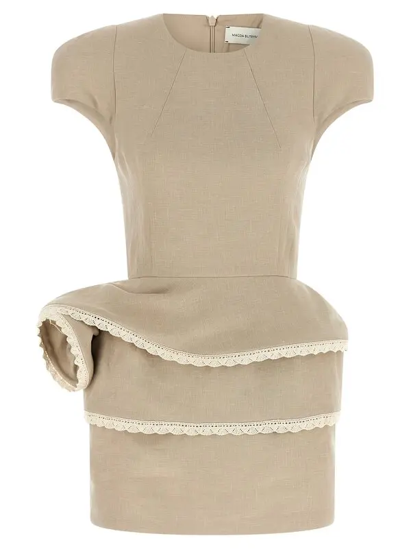 Magda Butrym 52" Sculptural Mini Dress With Rosette Detail And Crochet Lace Trim - Cream