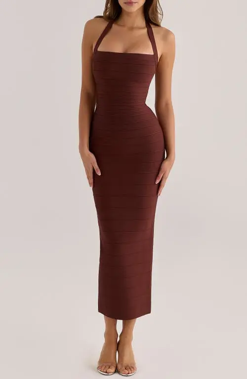 House Of Cb Halterneck Ribbed Midi Dress