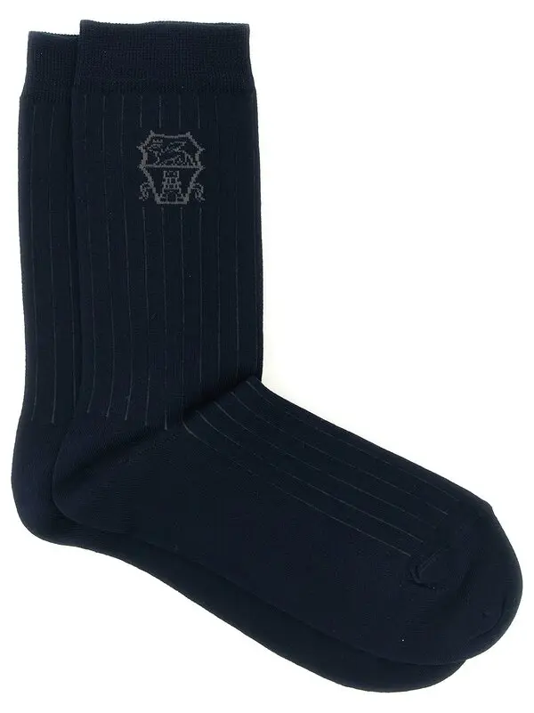 Brunello Cucinelli Coat Of Arms Of Solomeo" Socks - Blue