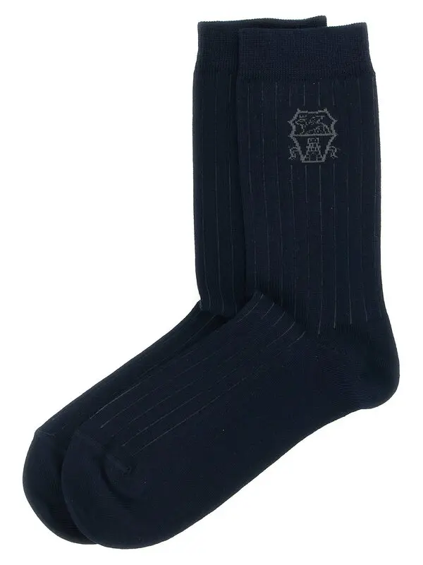 Brunello Cucinelli Coat Of Arms Of Solomeo" Socks - Blue