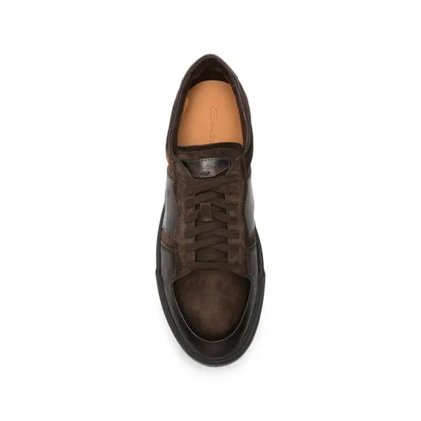 Santoni Dark Leather And Suede Lace-up Sneakers