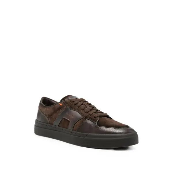 Santoni Dark Leather And Suede Lace-up Sneakers