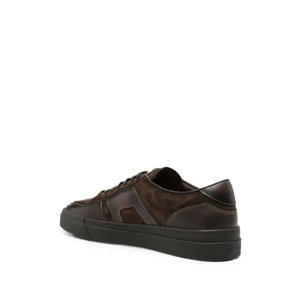 Santoni Dark Leather And Suede Lace-up Sneakers