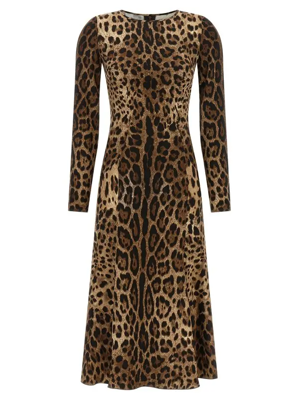 Dolce & Gabbana Leopard Print Midi Dress - Brown