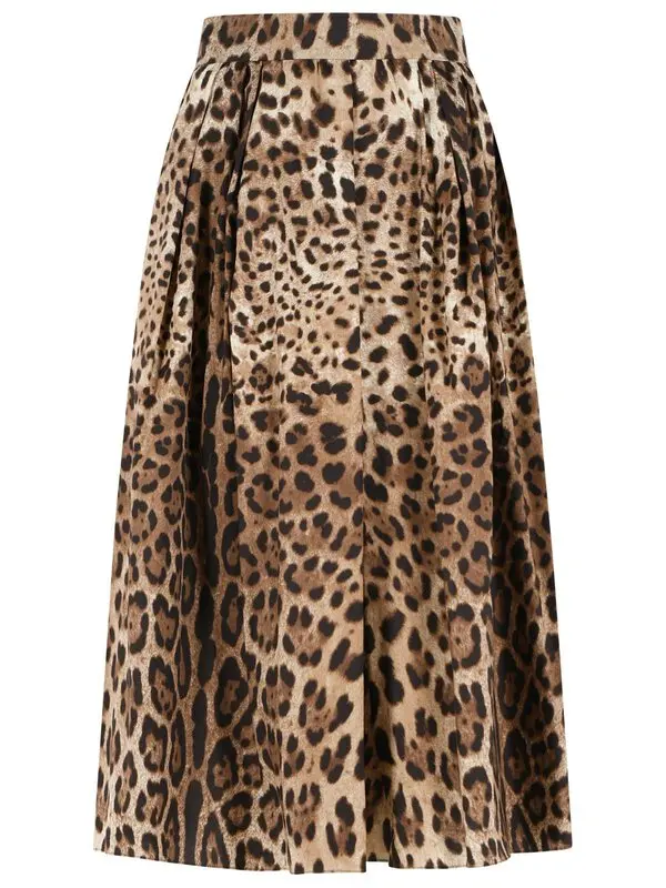 Dolce & Gabbana Leopard Print Cotton Midi Skirt - Brown