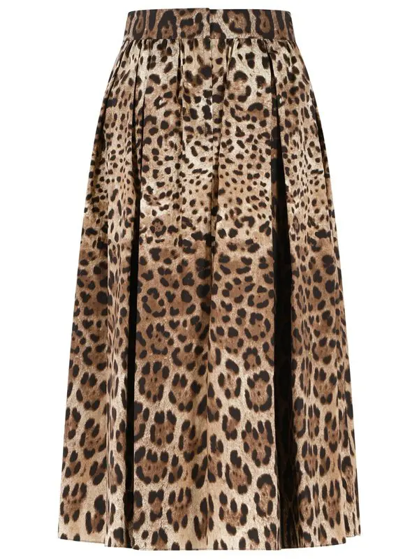 Dolce & Gabbana Leopard Print Cotton Midi Skirt