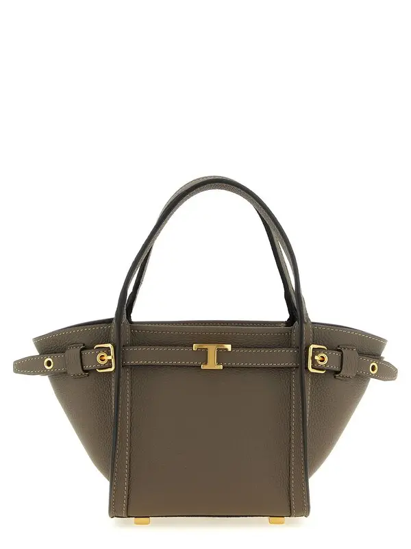 TOD'S Tim' Mini Shopping Bag In Hammered Calf Leather - Gray