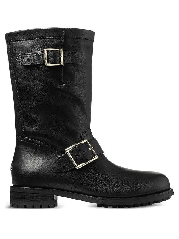 JIMMY CHOO Biker Mid Calf Leather Boots - Black
