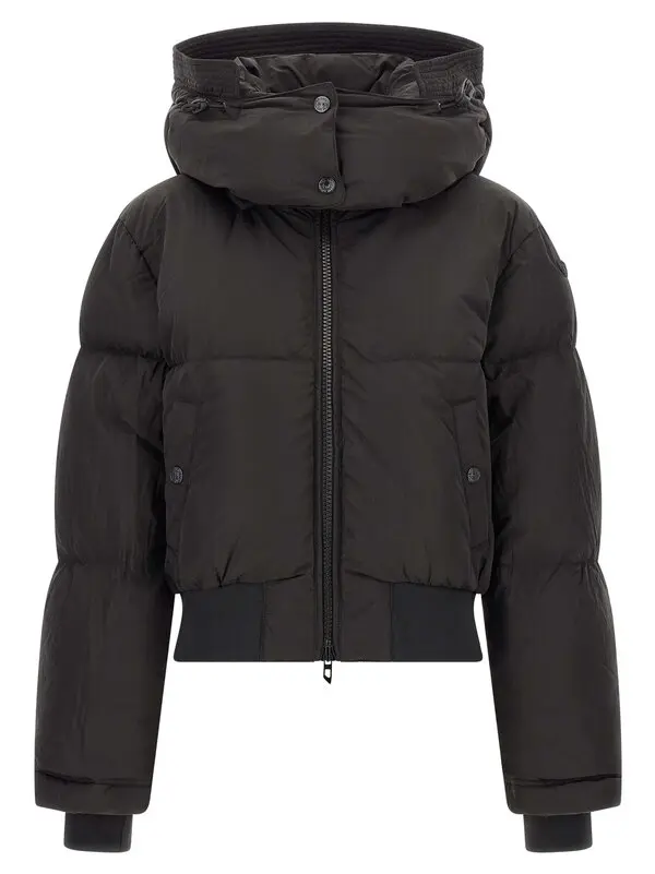 DIESEL® W-peyt-short-new-wd" Down Jacket With Ruffled Finish And Detachable Hood - Black