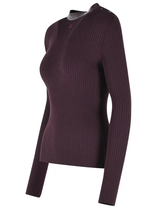 COURREGES Burgundy Ribbed Viscose Blend Sweater - Multicolor
