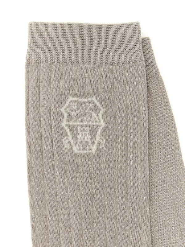 Brunello Cucinelli Coat Of Arms Of Solomeo" Cotton Ribbed Dress Socks - Gray