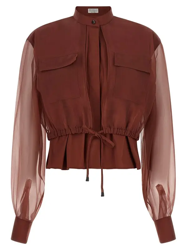 Brunello Cucinelli Silk Sleeve Blouse - Brown