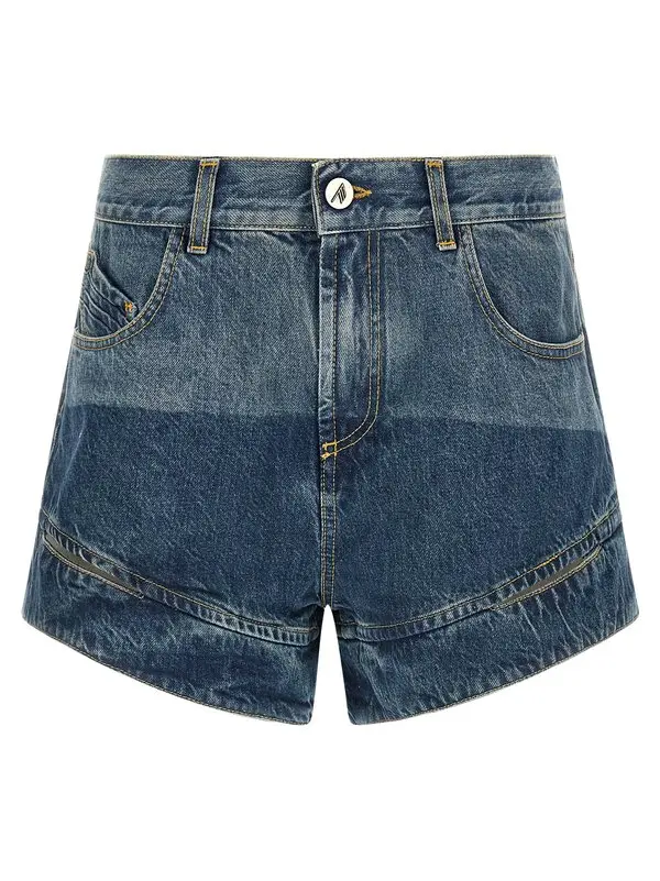 Attico Two-tone Denim Cut-out Shorts - Blue