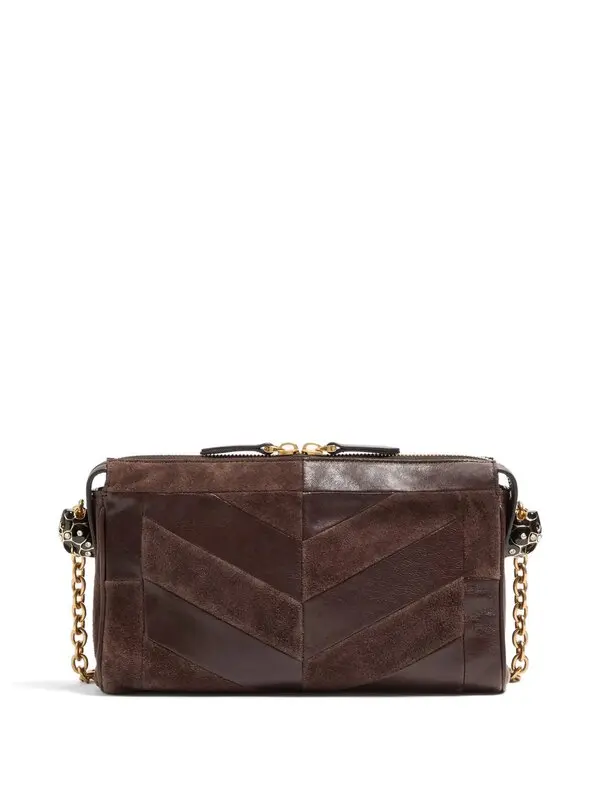 Valentino Garavani Small Shoulder Bag In Suede And Nappa Chevron - Brown
