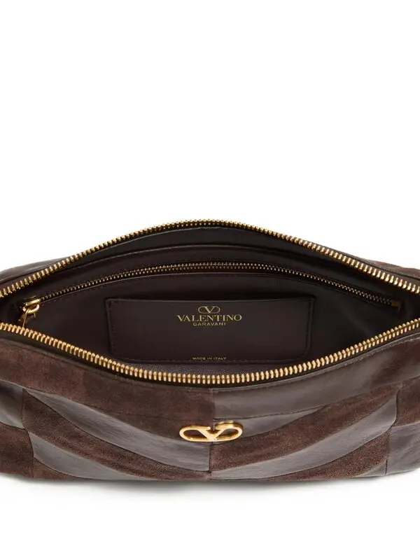 Valentino Garavani Small Shoulder Bag In Suede And Nappa Chevron - Brown