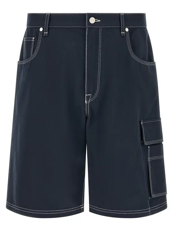 Fendi Cotton Canvas Bermuda Shorts With Contrast Stitching - Blue