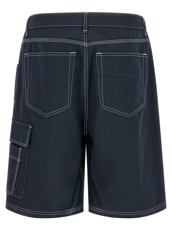 Fendi Cotton Canvas Bermuda Shorts With Contrast Stitching - Blue