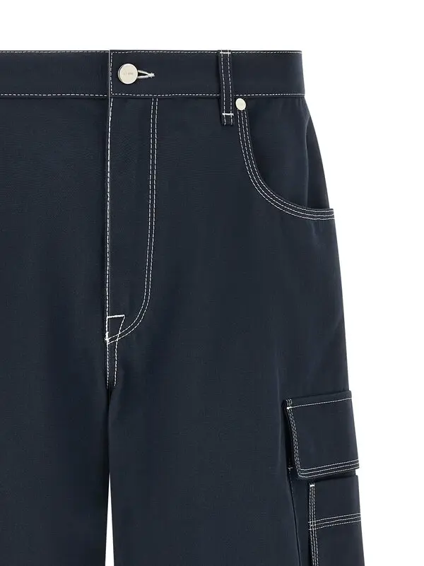 Fendi Cotton Canvas Bermuda Shorts With Contrast Stitching - Blue