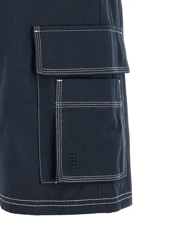 Fendi Cotton Canvas Bermuda Shorts With Contrast Stitching - Blue