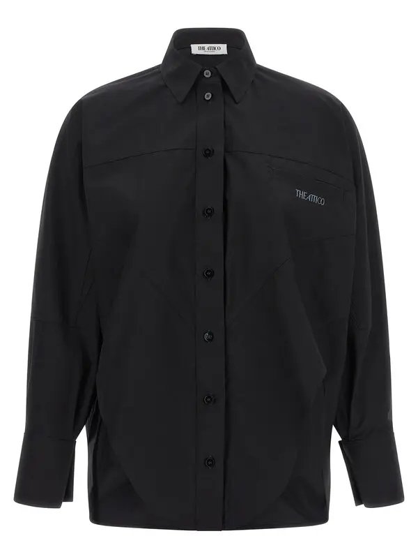 Attico Oversized Cotton Shirt With Contoured Hem - Black