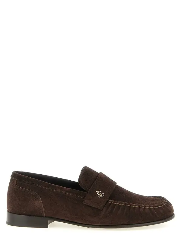 JIMMY CHOO Suede Loafers With Gold Tone Jc Monogram - Brown