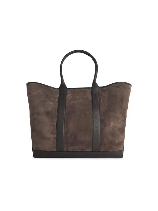 TOM FORD Large Suede Tote Bag With Hammered Leather Details - Brown