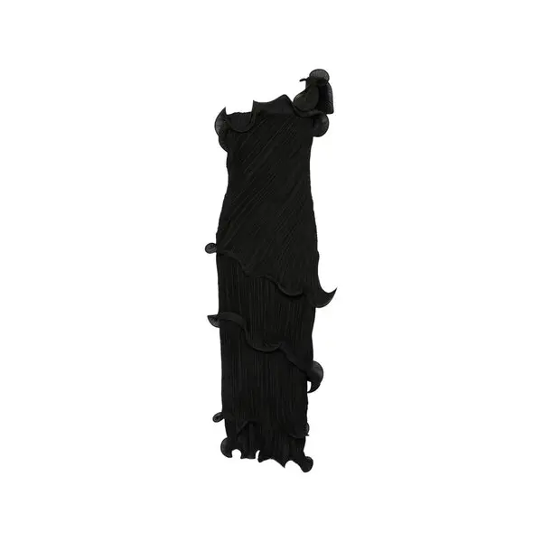 Cult Gaia Plissé One-shoulder Ruffled Tiered Dress - Black