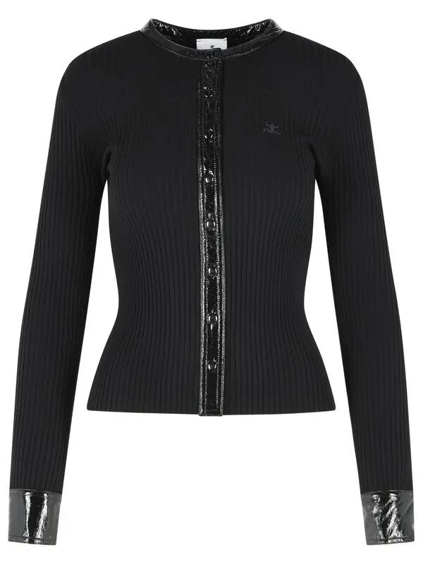 COURREGES Viscose Blend Cardigan With Eco Leather Details - Black