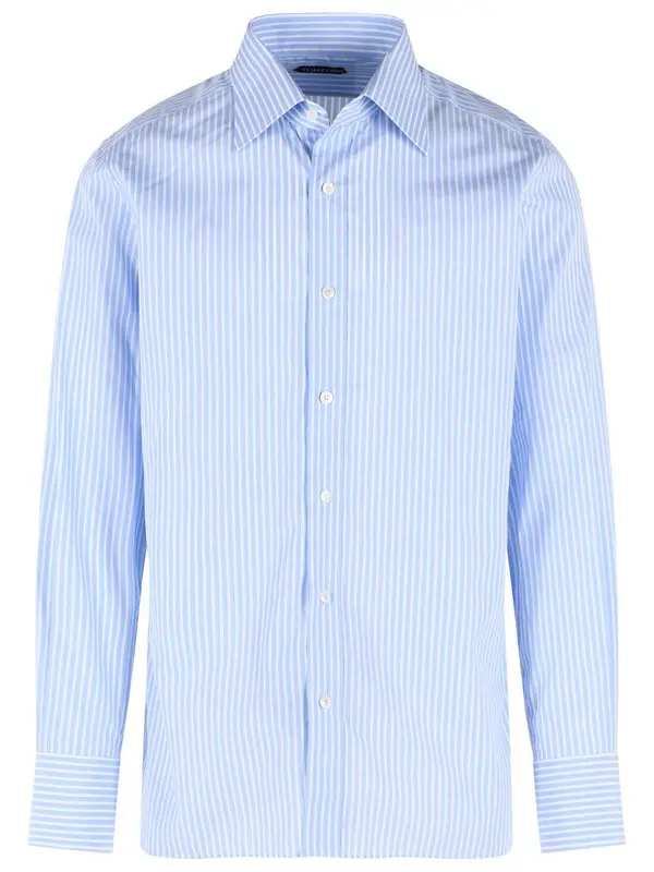 TOM FORD Light And White Cotton Shirt - Blue