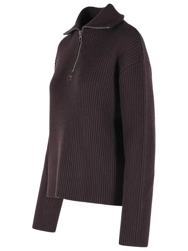 COURREGES Ribbed Merino Wool Quarter Zip Sweater - Multicolor
