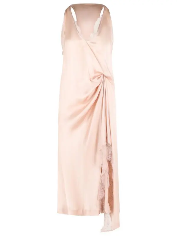 MAISON MARGIELA Silk Blend Midi Dress With Lace Trimming - Pink